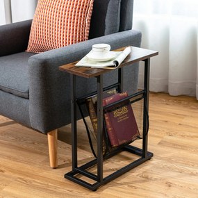 Costway Industrial odkládací stolek 2patrový úzký hnědá + – 48 × 18 × 54,5 cm