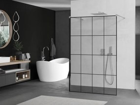 Mexen Kioto, sprchová zástěna Walk-In 150 x 200 cm, 8mm sklo černý vzor, ​​broušená ocel profil, 800-150-002-97-77