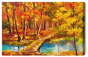 Obraz Lávka V Podzimním Lese Nedostatek Nedostatek Přírodní plátno 100x70
