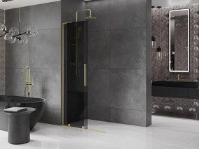 Mexen Velar L, posuvná sprchová zástěna Walk-in 90 x 200 cm, 8mm šedé sklo, zlatá matná, 871-090-003-43-55