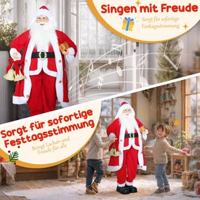 HOMCOM Santa Claus 1,15 m stojící Santa Claus s dárkem a vánoční zvonkohrou do interiéru, červený