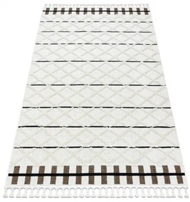 koberec SEVILLA Y611A laťková mříž, diamanty hnědý / bílá střapce B velikost 240x330 cm | krásné koberce cz