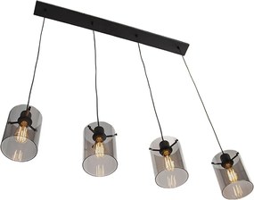 Designové závěsné svítidlo černé s kouřovým sklem 4 světla - Dome
