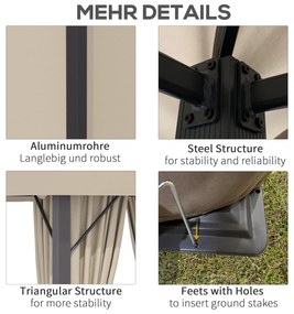 Zahradní altán OUTSUNNY 3x3m s větracími otvory 4 boční panely odolný proti povětrnostním vlivům z hliníku a polyesteru 2,97x2,97x2,6m v barvě khaki …