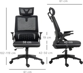 Ergonomická kancelářská židle Vinsetto, židle k psacímu stolu s nastavitelnou opěrkou hlavy, výškově nastavitelné područce, počítačová židle s funkcí…