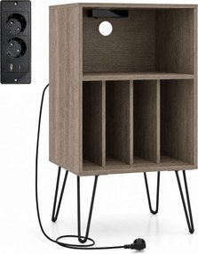 Costway Stojan na gramofon s nabíjecí stanicí Vinylová – šedá