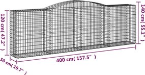 Klenutý gabionový koš 400 x 50 x 120/140 cm pozinkované železo 153536