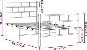 vidaXL Kovový rám postele s hlavovým a nožním čelem 90 x 190 cm [355718] Barva: Bílá