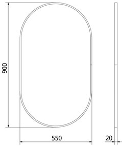 Mexen Loft, oválné koupelnové zrcadlo 90 x 55 cm, barva rámu černá matná, 9851-090-055-000-70