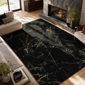Černý koberec Universal Gold Marble, 80 x 150 cm