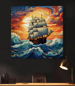 Obraz na plátně - Plachetnice Odyssea na moři s barevnými mraky FeelHappy.cz Velikost obrazu: 100 x 100 cm