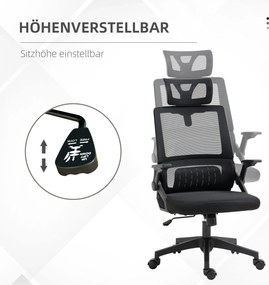 Ergonomická kancelářská židle Vinsetto, židle k psacímu stolu s nastavitelnou opěrkou hlavy, výškově nastavitelné područce, počítačová židle s funkcí…