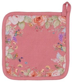 Růžová bavlněná chňapka / podložka pod hrnec s květinovým motivem Floral Fiesta – 20x20 cm