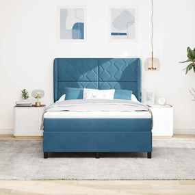 Postel s boxspringem s čelo Tmavě modrá 200 x 140 cm samet 3340986