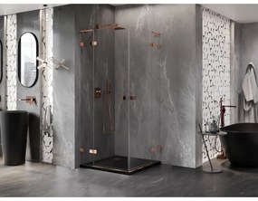 Mexen Lunar, L Duo výklopný sprchový kout 105 x 105 cm, 8mm čiré sklo, profil růžové zlato, 834L-105L-105P-60-00