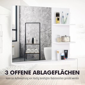 kleankin koupelnové zrcadlo nástěnné zrcadlo se 3 policemi, zrcadlová polička do koupelny, MDF bílá 60x10x48cm, moderní design pro pořádek | Aosom.de
