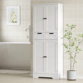 HOMCOM Koupelnová skříňka, úložná skříňka se zásuvkou a 4 dveřmi, moderní design, 60 x 30 x 160 cm, bílé
