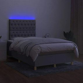 Box spring postel s matrací a LED světle šedá 120x200 cm textil 3135661