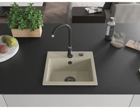 Mexen Milo, granitový dřez 435x410x171 mm, 1-komorový, béžová s černým sifonem, 6505441000-69-B
