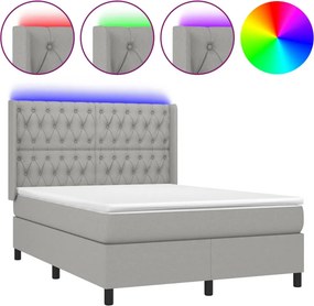 Box spring postel s matrací a LED světle šedá 140x190 cm textil 3138549