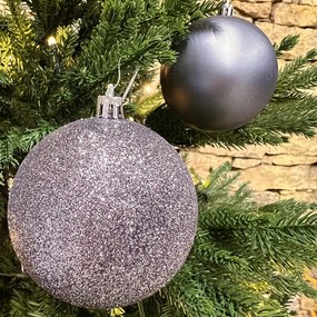 Sada vánočních ozdob šedá 8 cm plastové koule, 12× matná, 12× glitter, balení 24 baněk
