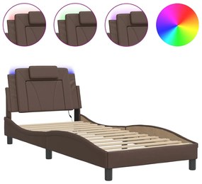 vidaXL Rám postele s LED osvětlením hnědý 80 x 200 cm umělá kůže
