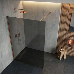 Bezrámová sprchová zástěna REA FLEXI BRUSH COPPER 110 cm, měď kartáčovaná/šedá kouřová - bez vaničky