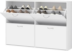 HOMCOM Bílý botník Moderní organizér na boty se 4 výklopnými šuplíky a nastavitelnými policemi pro 16-24 párů bot do předsíně 120x24x81 cm | Aosom