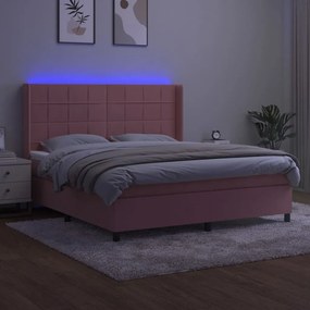 Box spring postel s matrací a LED růžová 180x200 cm samet 3139582
