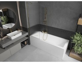 Mexen Next, vanová zástěna 1-křídlová 60 x 150 cm, fixní křídlo, 6 mm sklo s pruhy, zlatý lesklý profil, 895-060-000-00-09-50