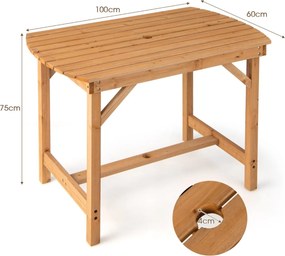 Costway Stůl z jedlového dřeva terasový – 100 × 60,5 × 75 cm, přírodní