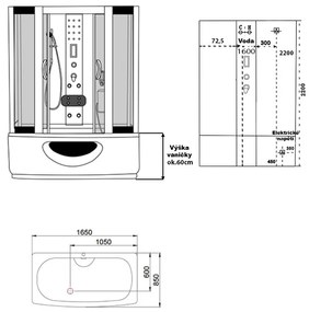 BPS-koupelny Hydromasážní box HYD-O99B 165x85, bez sauny v kombinaci s hydromasážní vanou