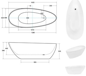 NIKIDO - B Volně stojící vana GOYA black 142x62