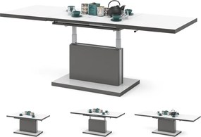 Mazzoni ASTON bílý+antracit (tmavý šedý), rozkládací, zvedací konferenční stůl, stolek