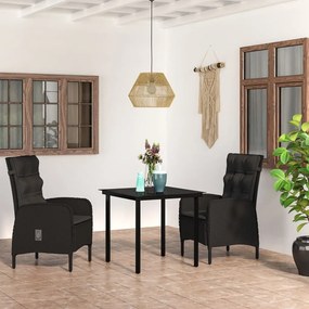 3dílný zahradní jídelní set s poduškami černý 3099353