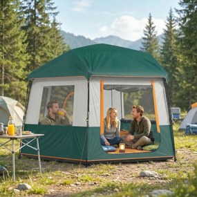 Outsunny rodinný stan pro 4–6 osob — voděodolný 3000 mm, odnímatelný vršek pro pozorování hvězd, UV30+ — zelený