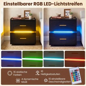 Costway Noční stolek s nabíjecí stanicí LED 2 zásuvky moderní poloplovoucí