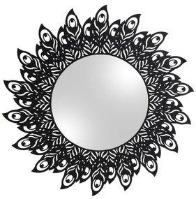 Nástěnné zrcadlo s rámem v černé barvě PT LIVING Peacock Feathers, ø 60 cm