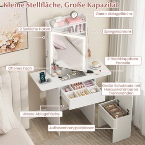 Costway Toaletní stolek s 3 barevné LED zrcadlo a taburet a zásuvky set úzký
