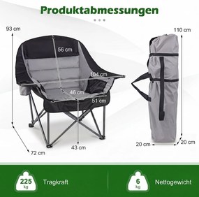 Costway Sada 2 skládacích kempinkových židlí, polstrovaná skládací židle – šedá