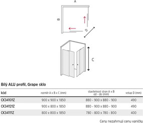 Mereo Mereo, Sprchový kout, Kora, čtverec, bílý ALU, sklo Grape, CK34121Z