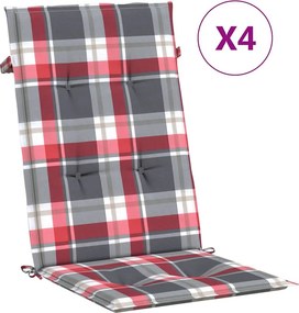 Podušky židle vysoké opěradlo 4 ks červené kárované 120x50x3 cm 314126