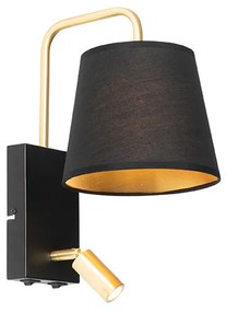 Moderní nástěnná lampa černo-zlatá s lampičkou na čtení - Renier