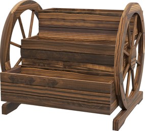 Outsunny třípatrový vyvýšený dřevěný truhlík s dekorativními koly — opálená jedle, 62 × 61 × 57 cm | Aosom