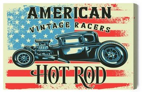 Obraz Staré Auto Na Pozadí Americké Historické Vlajky Nedostatek Nedostatek Plátno Canvas 100x70