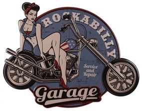 Nástěnná kovová cedule Garage se slečnou v pin-up stylu – 60x1x46 cm