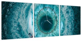 Obraz moře s loďkou (s hodinami) (90x30 cm)