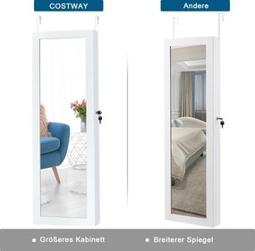 Costway Šperkovnice s 15 LED světly a zrcadlem po celé délce a montáží