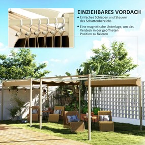 zahradní pergola 3 x 3 m se stahovací střechou, altán, stínící stříška, UPF30+, khaki barva