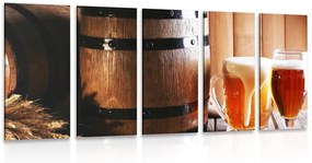 5-dílný obraz pivo s pivním soudkem - 200x100 cm